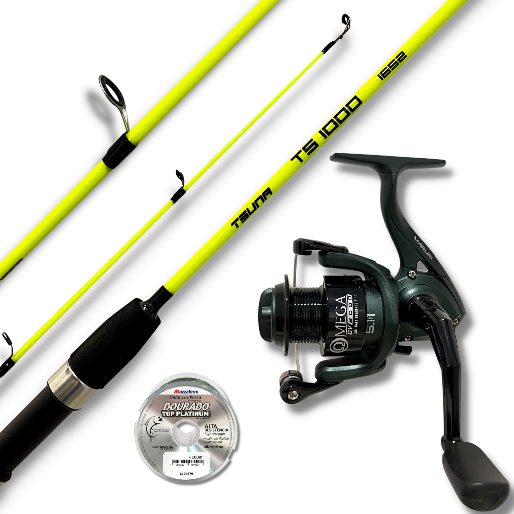 Kit Pesca Completo Vara E Molinete Omega 2000 5 Rolamentos Ts1000 1,65m 17lbs Albatroz Maruri ...