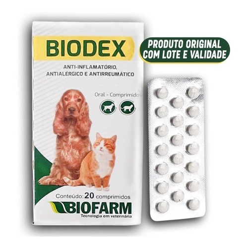 Biodex anti inflamatório e anti alergico para cachorros e gatos - 20 comprimidos | Shopee Brasil