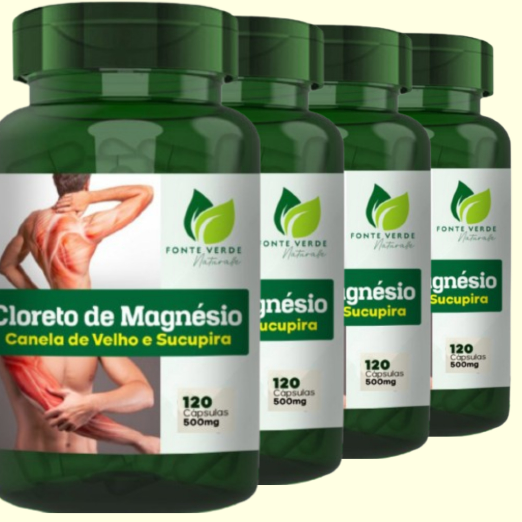 KIT 04 Cloreto de Magnesio com Canela de Velho e Sucupira 500mg 120 Capsulas Fonte Verde ...