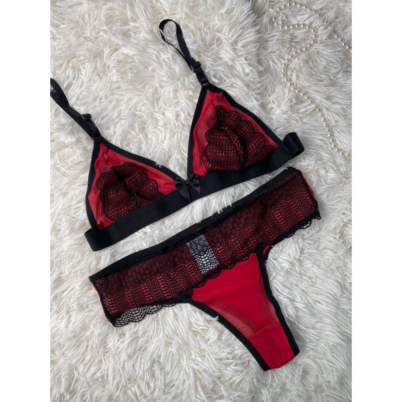 conjunto serena de tule e renda com transparência. | Shopee Brasil