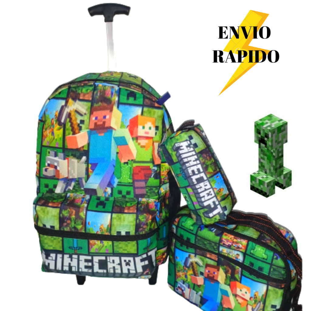 Kit Minecraft Escolar de Rodinhas 3 peças | Shopee Brasil