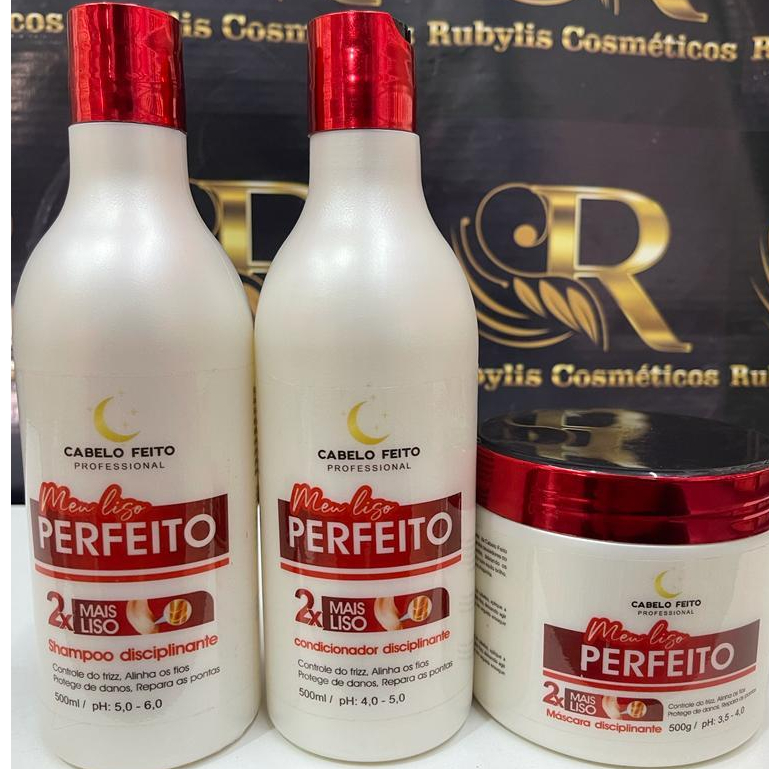 Kit Liso Perfeito 2x Mais Liso Cabelo Feito Baruc 500ml | Shopee Brasil
