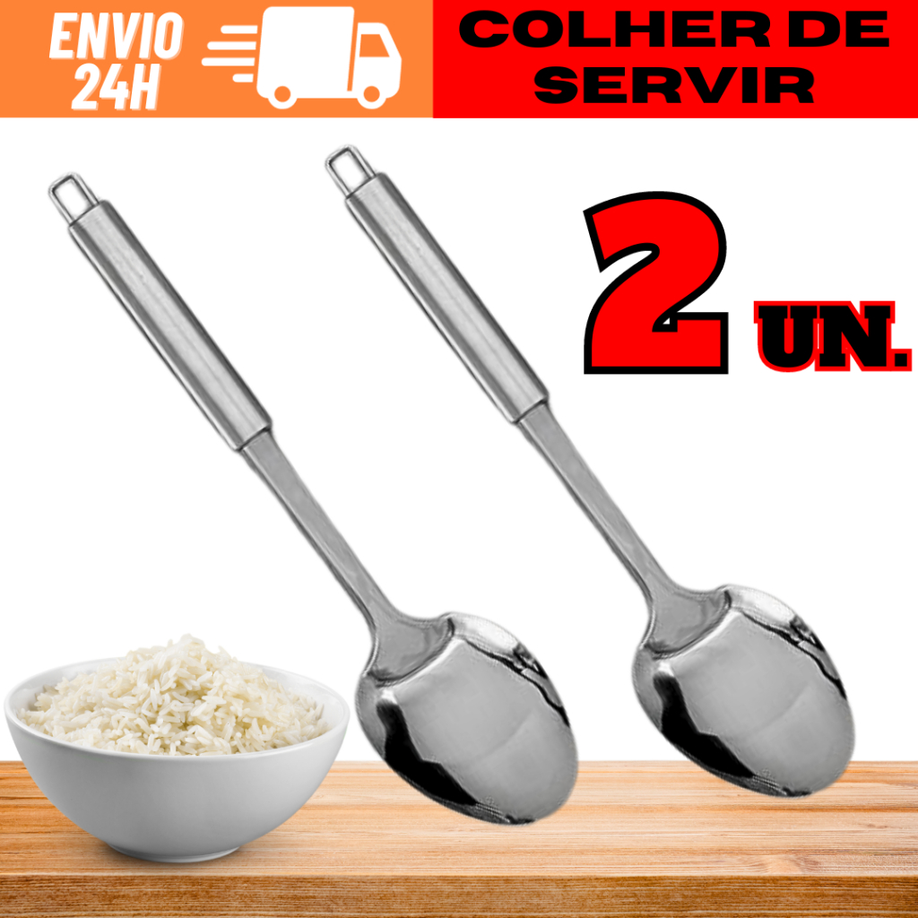 Kit Colher de Servir Grande De Aço Inox Premium 32 CM Com Alça ...