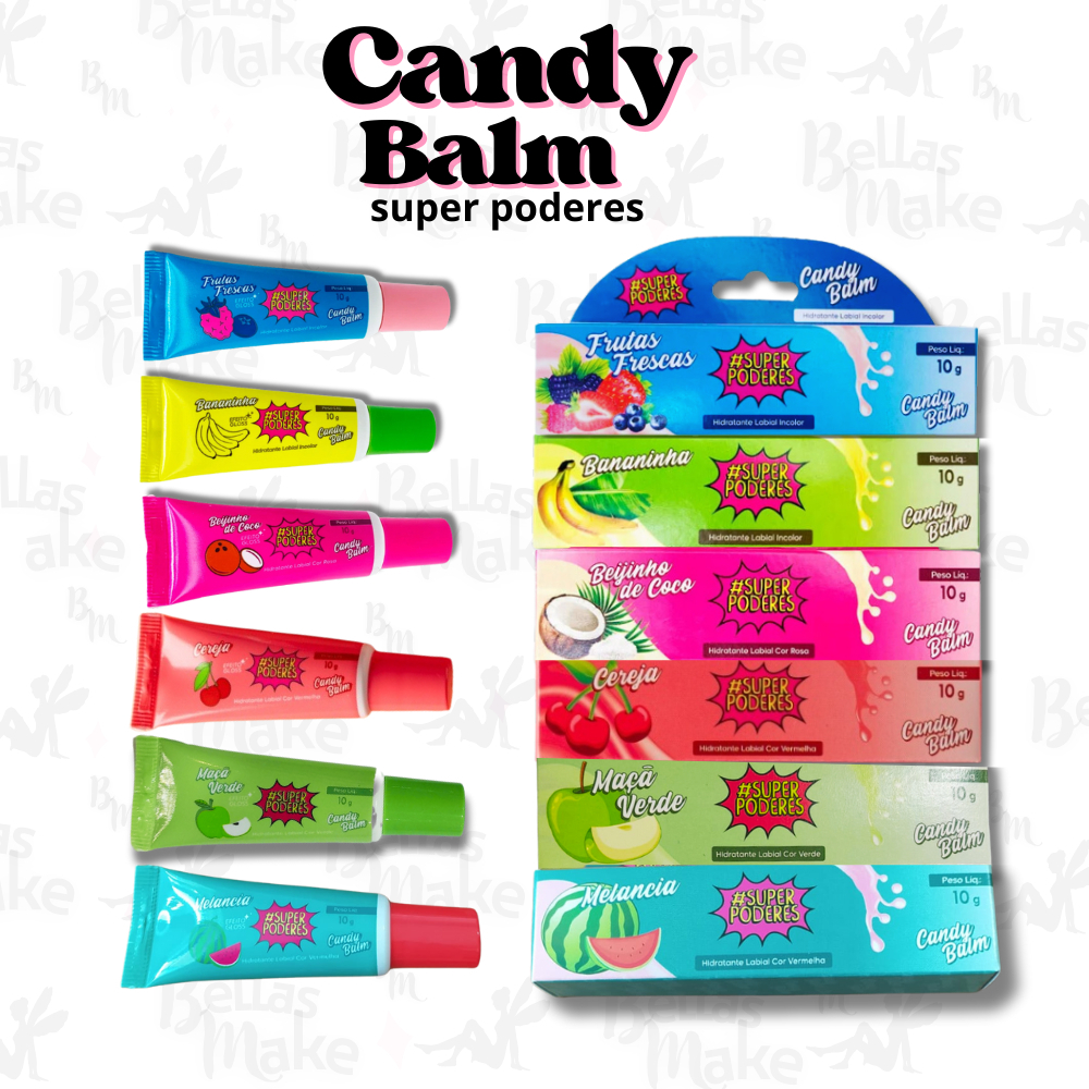 KIT REVENDA C/12 PEÇAS CANDY LIPS SUPER PODERES BRILHO BALME HIDRATANTE ...