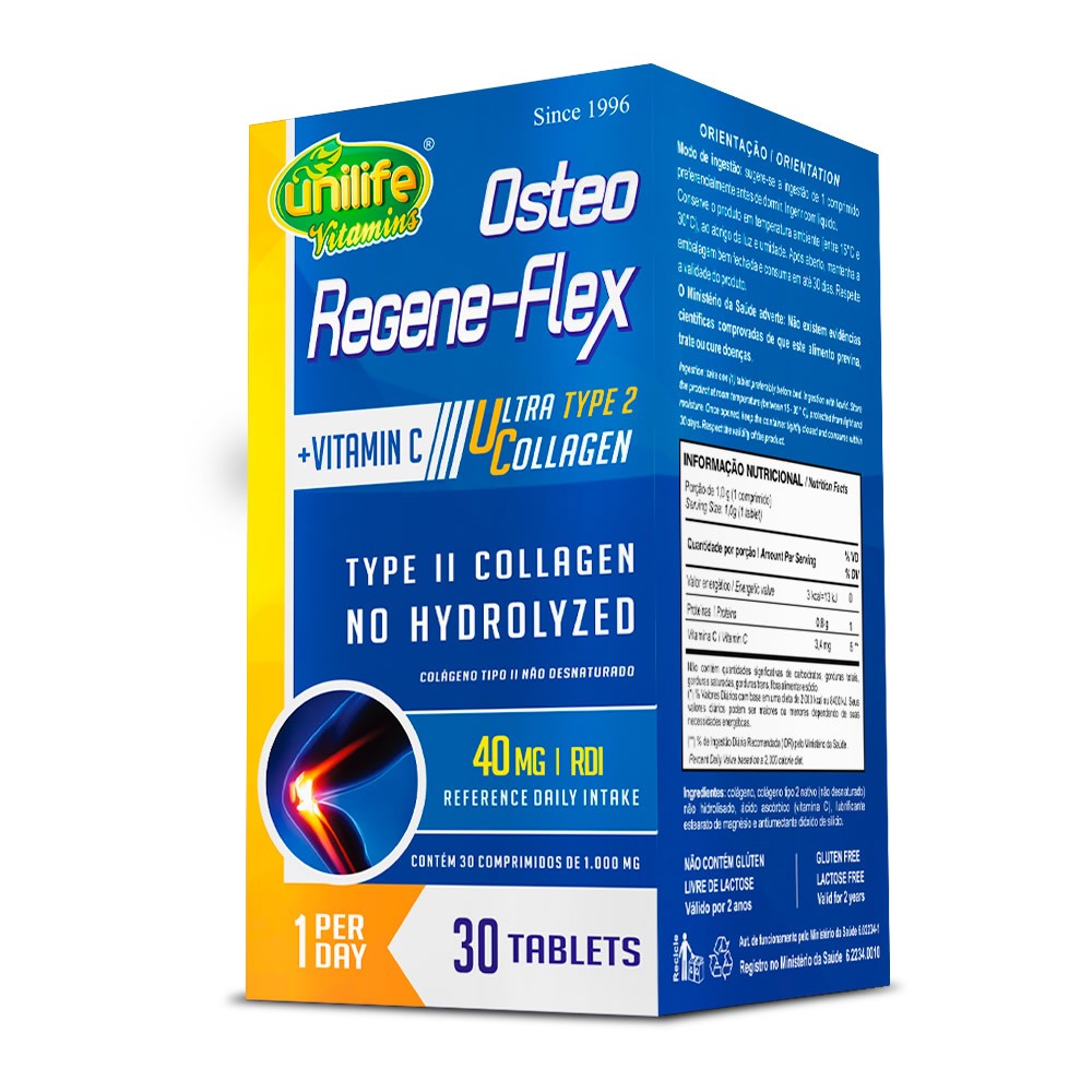 Osteo Regene Flex 30 Tabletes Colágeno Tipo 2 UC II + Vitamina C ...