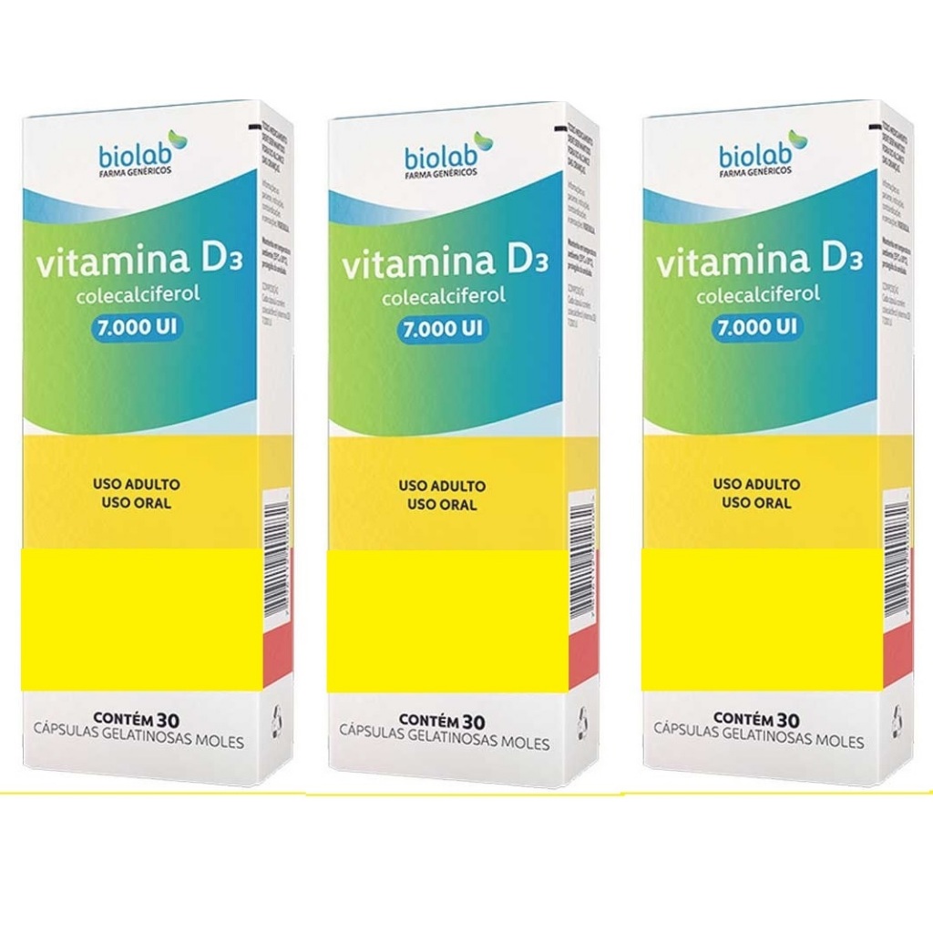 Kit 3cx Vitamina D3 7.000ui c/30 capsulas Gel - biolab | Shopee Brasil