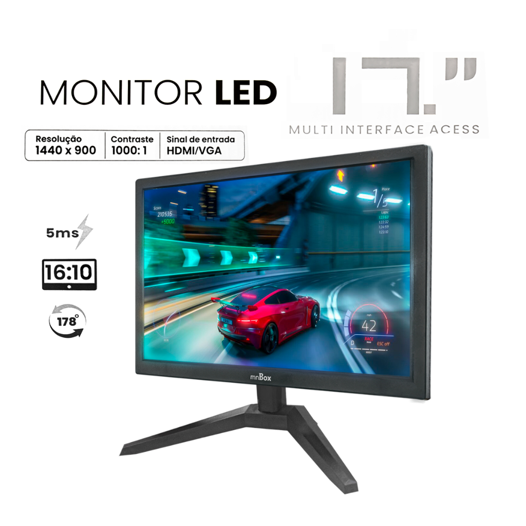 Monitor LED 17 Polegadas 1440x900 Tela 16:10 Contraste 1000:1 HDMI VGA ...