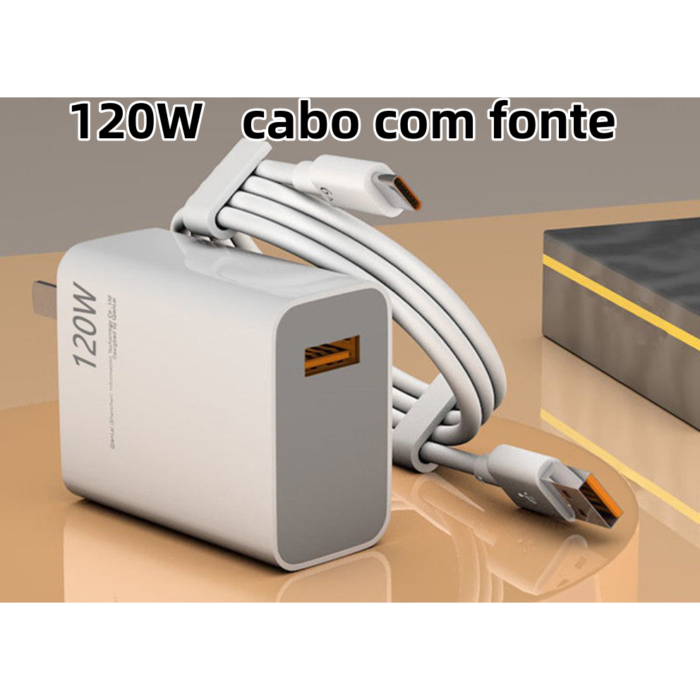 Carregador xiaomi Compatível 120W Cabo De Dados Tomada com Fonte Turbo Tipo C com anatel - Faz a ...