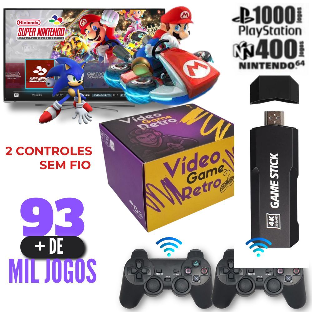 Vídeo Game Stick g10 93.000 Jogos + 2 Controles sem fio 64GB | Shopee ...