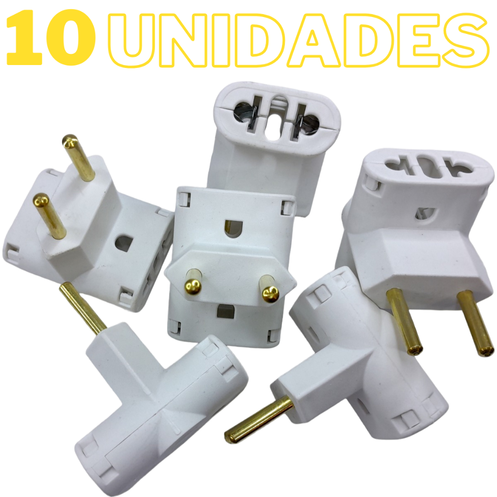 Kit 10 Benjamin Peças Plug Adaptador T Branca Tomada Pino Grosso 110v ...