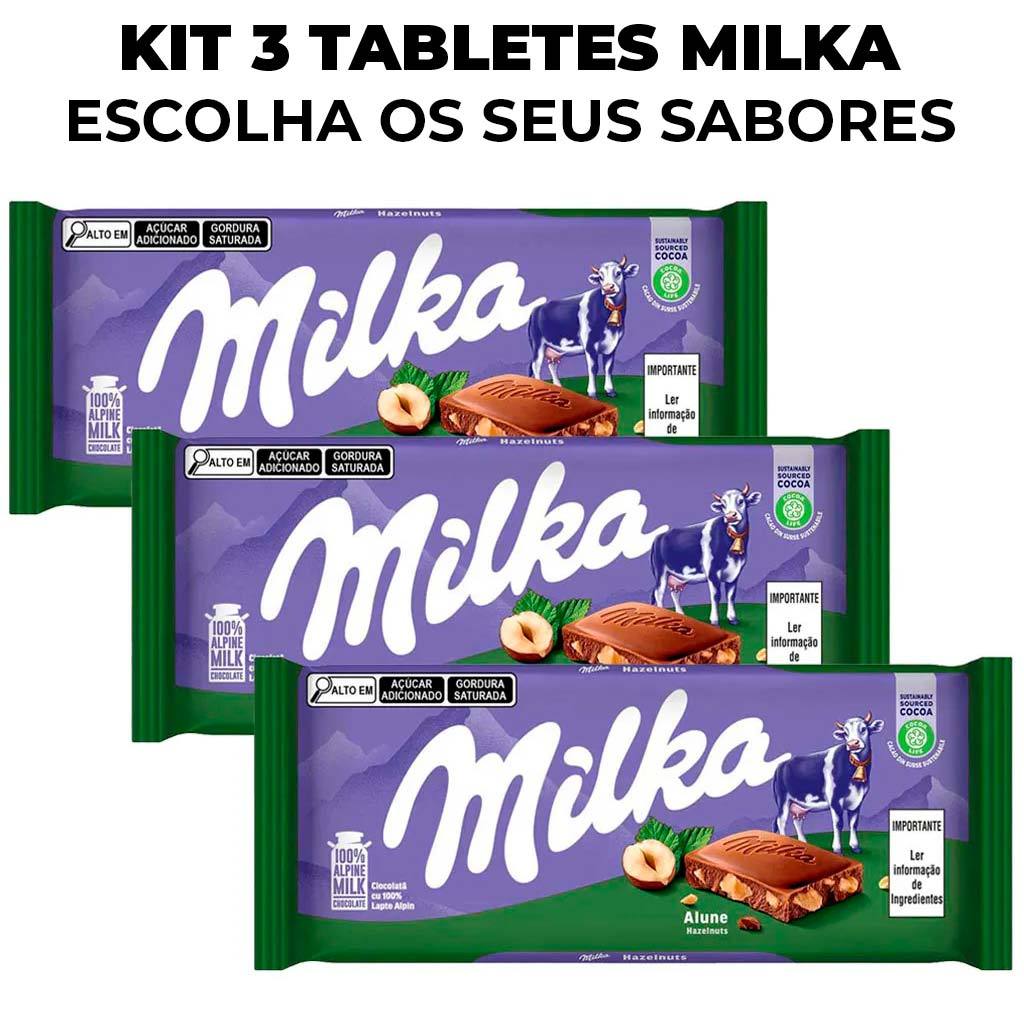 Kit 3 Tabletes Barra de Chocolate Milka 80g a 100g Diversos Sabores ...