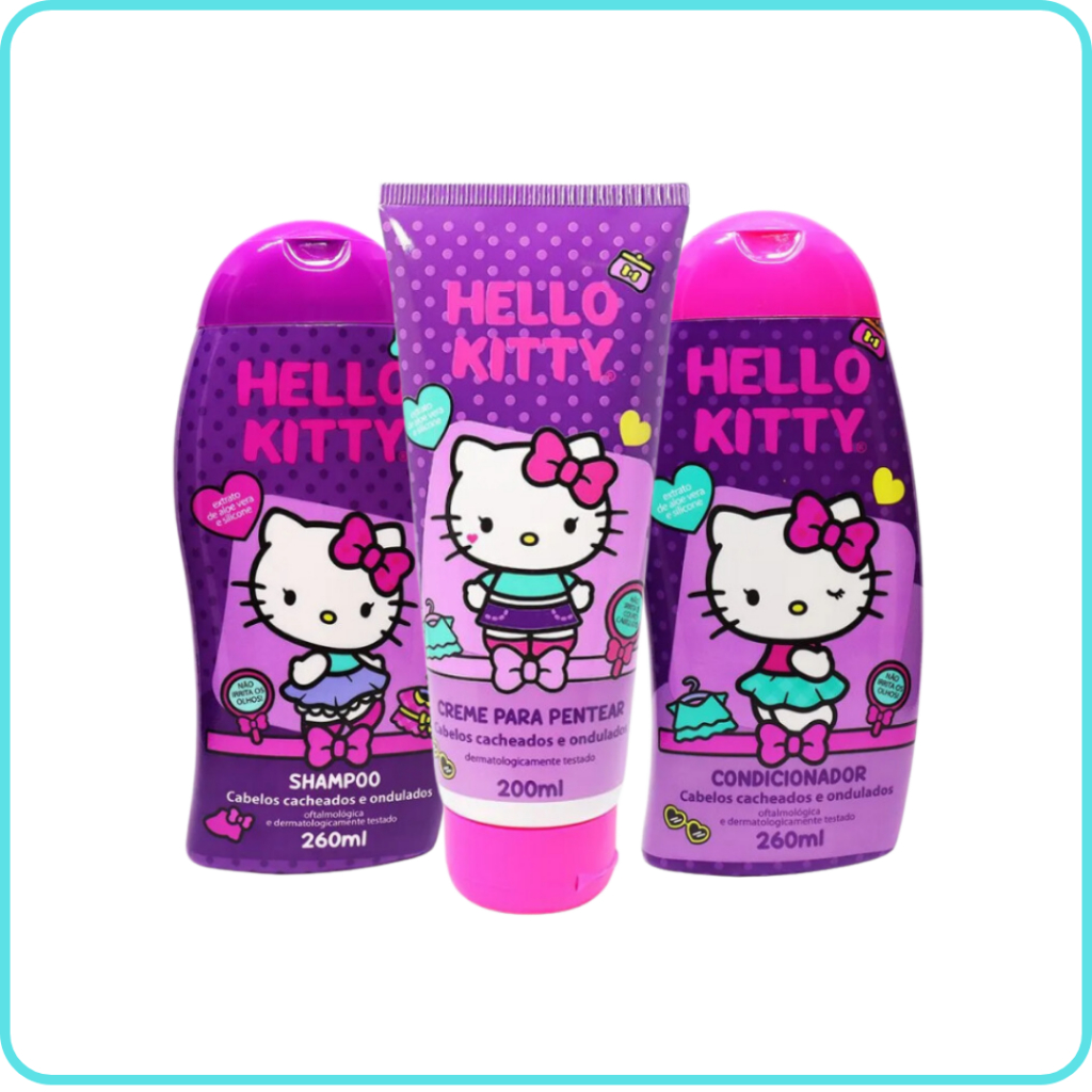 Linha Hello Kitty Shap./Cond./Cr. de Pentear Cacheados e ondulados ...