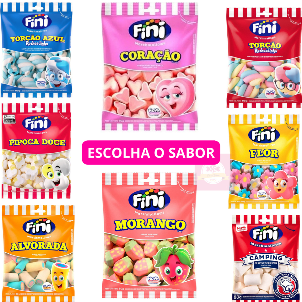 Pacote Marshmallow Fini Colorido Sabores Variados Machimelo Aniversário ...