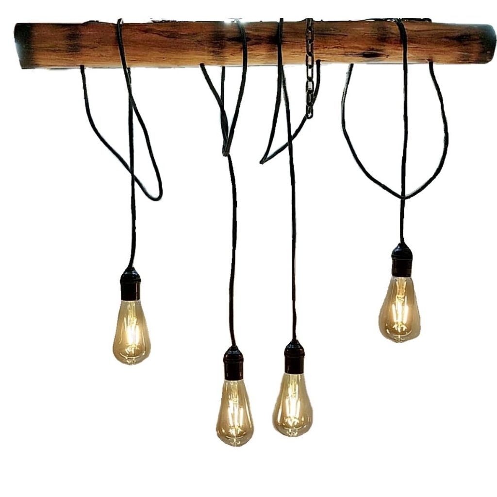 Lustre Luminária 76cm Madeira Rustica p/ 4 Lampadas-Bivolt | Shopee Brasil