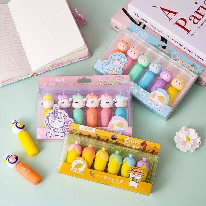 Marca texto Fofo, kit com 6 unid, Coloridos, envio imediato, Varios ...