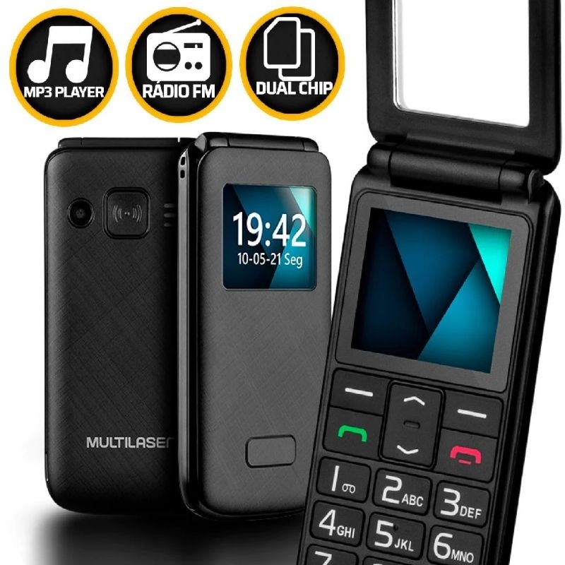 Celular Multilaser Vita Flip Lite Simples para Idoso Tecla Grande Dual Chip MP3 Rádio FM ...