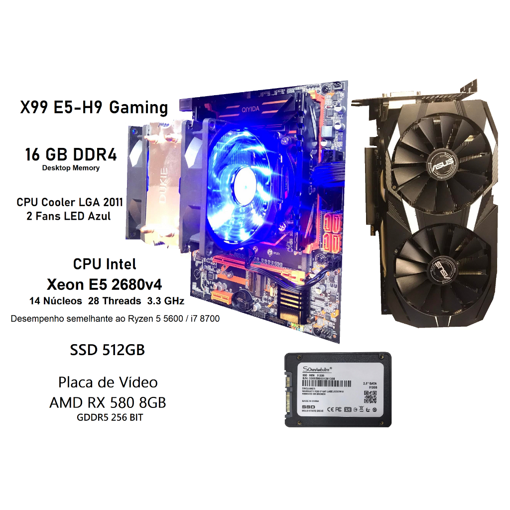 Kit PC X99 Gaming Xeon E5 2680v4 14 Núcleos (Ryzen 5 5600) 16GB DDR4 ...