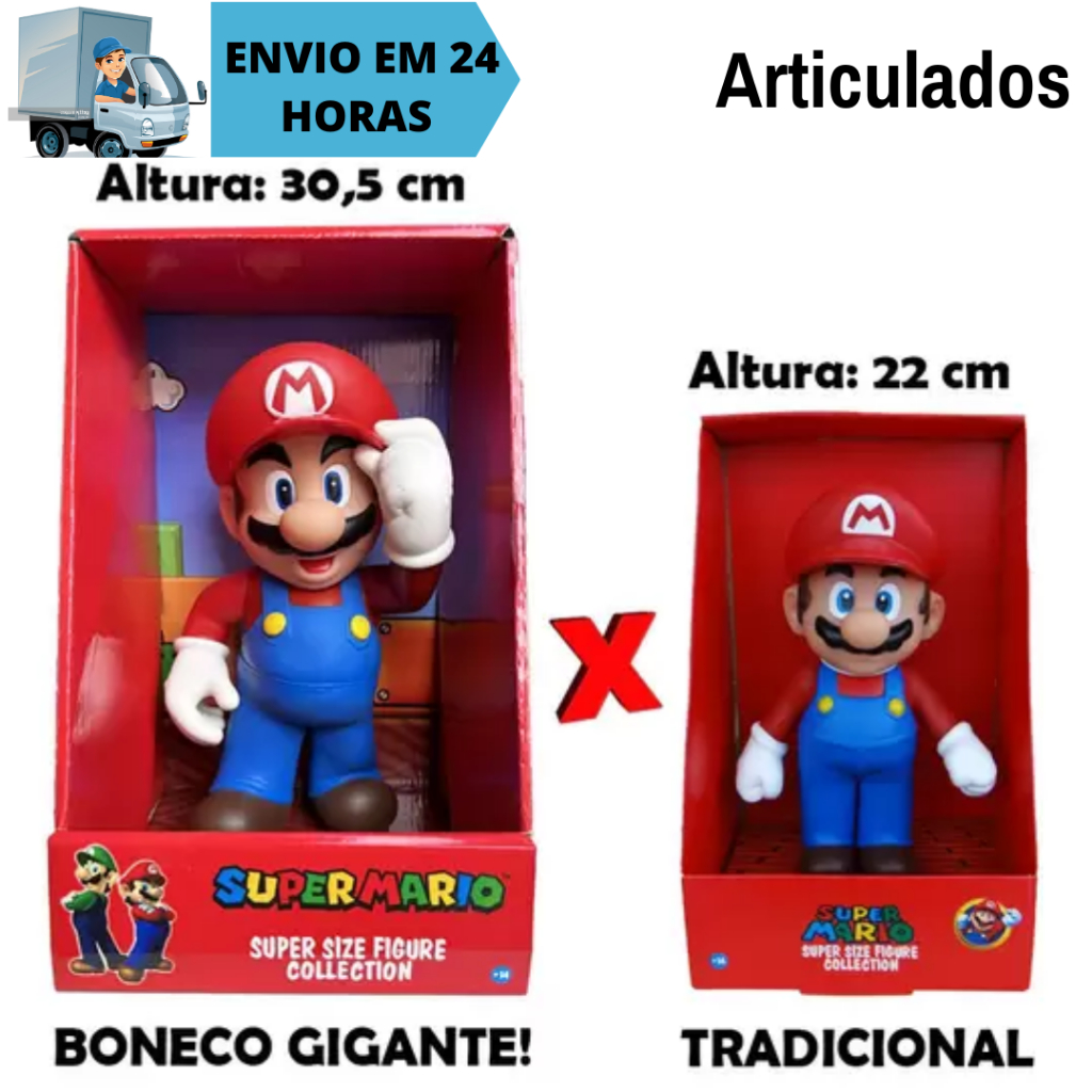 Boneco Super Mario Bros Gigante Versão Grande Mario 30,5cm - Super Size ...