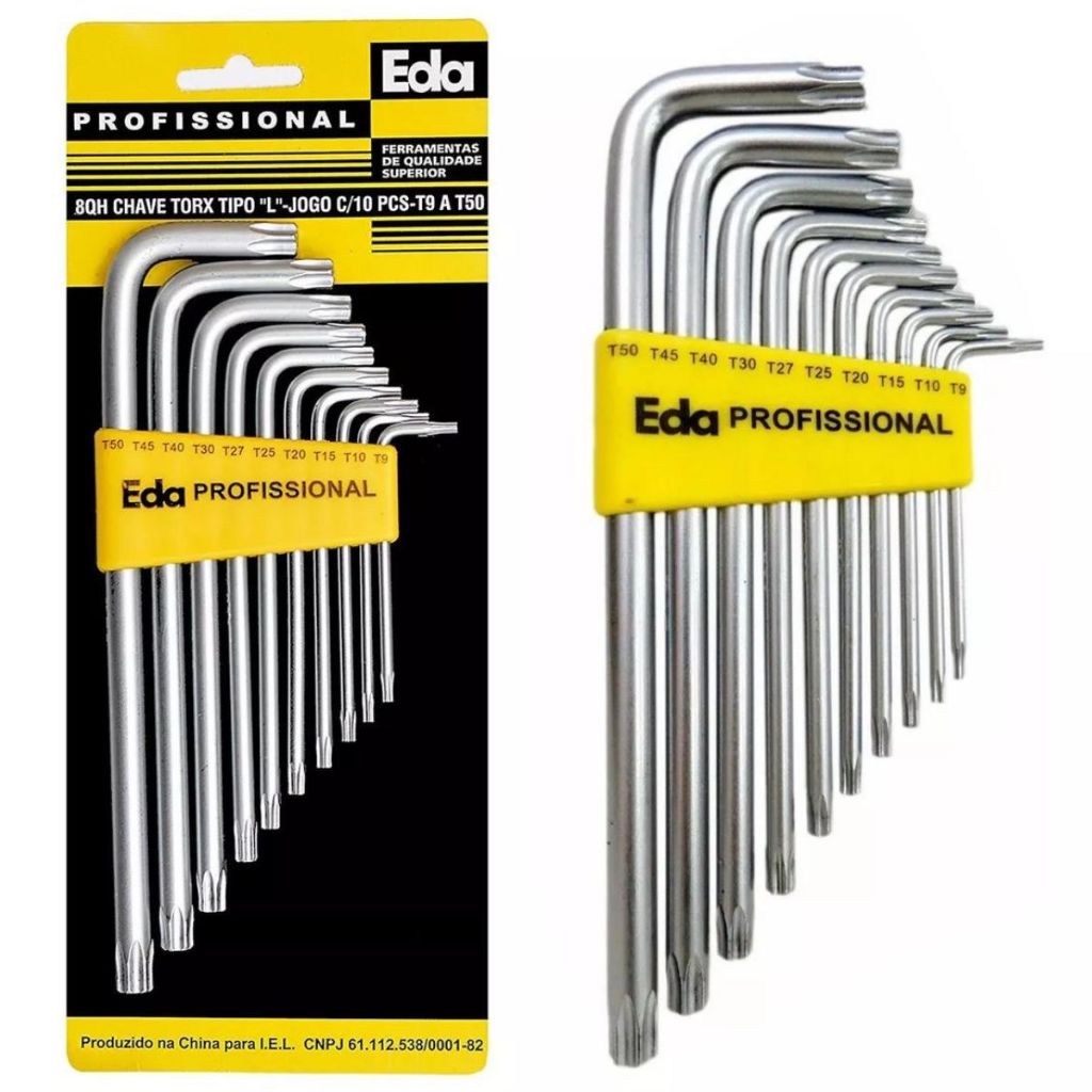 Kit Jogo De Chave Torx Tipo L Com 10 Peças Com Furo Guia T9 A T50 ...