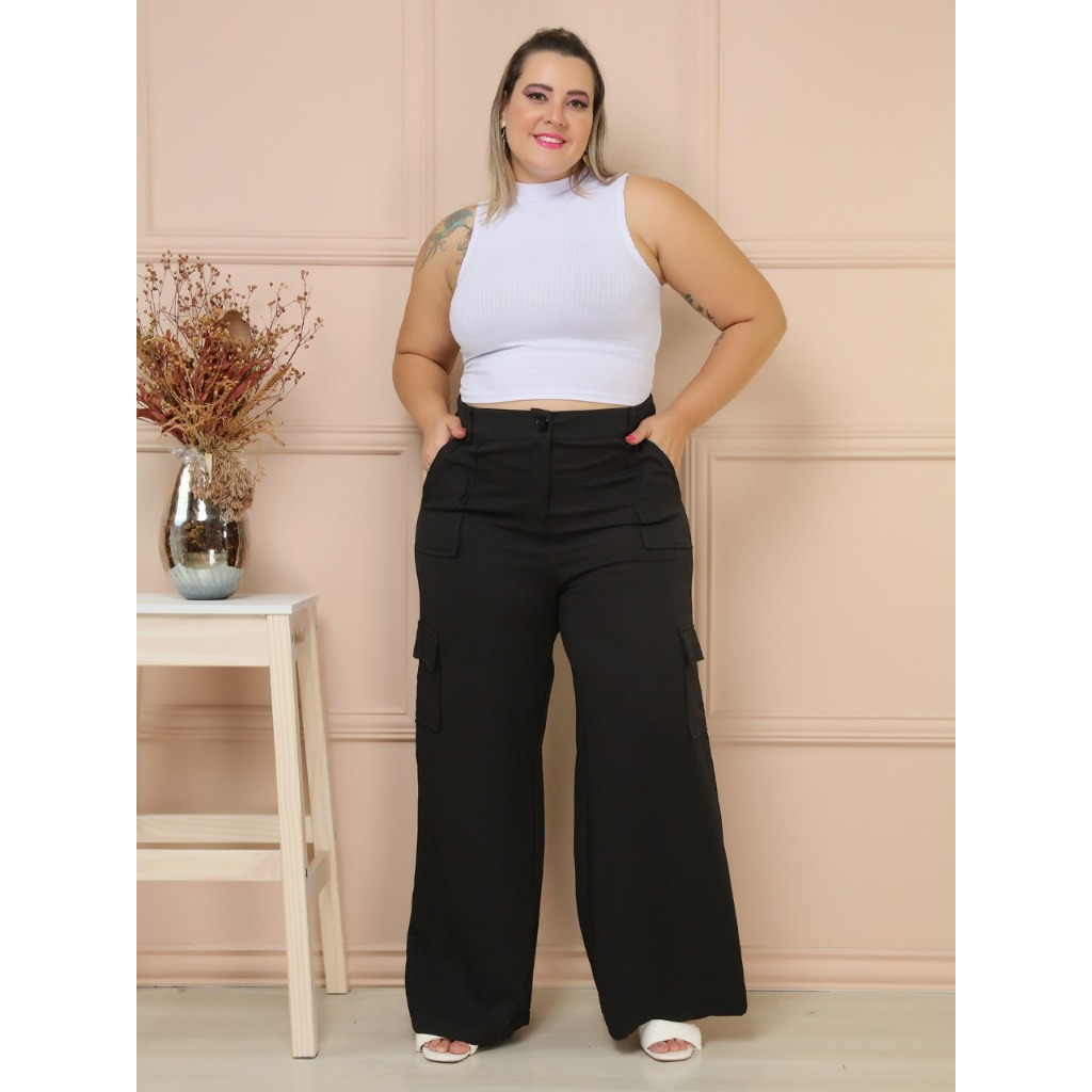 CALÇA CARGO FEMININA ALFAIATARIA PLUS SIZE C261 | Shopee Brasil