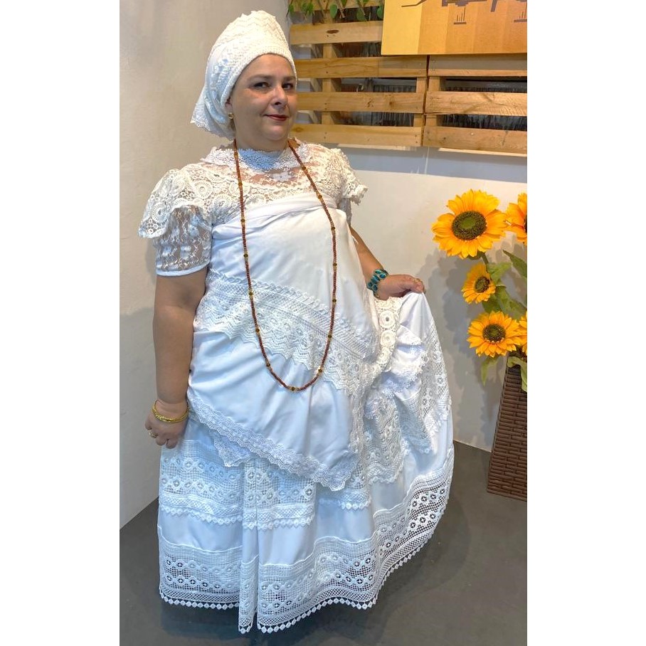 Conjunto saia + pano da costa branco umbanda/candomble | Shopee Brasil
