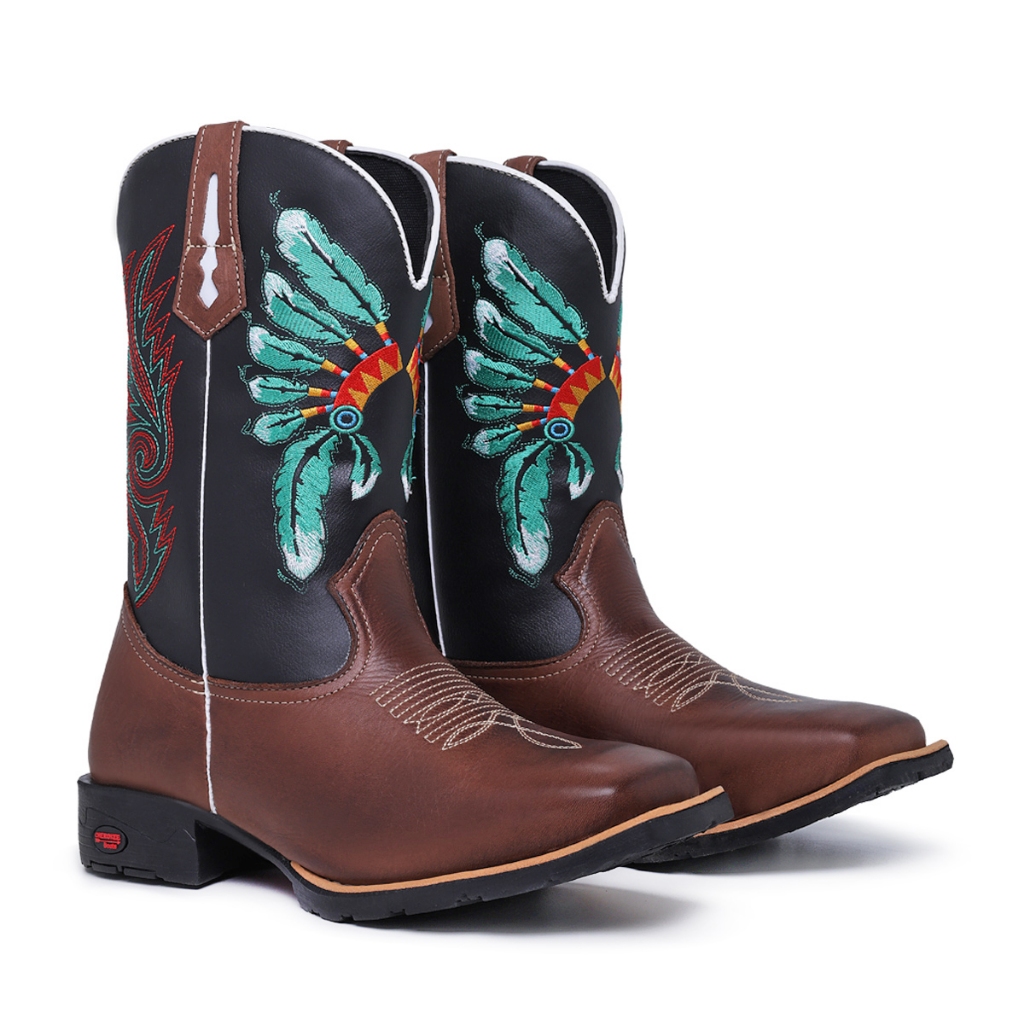 Texana Masculina Bota Botina Moda Country Bico Quadrado Cano Alto ...