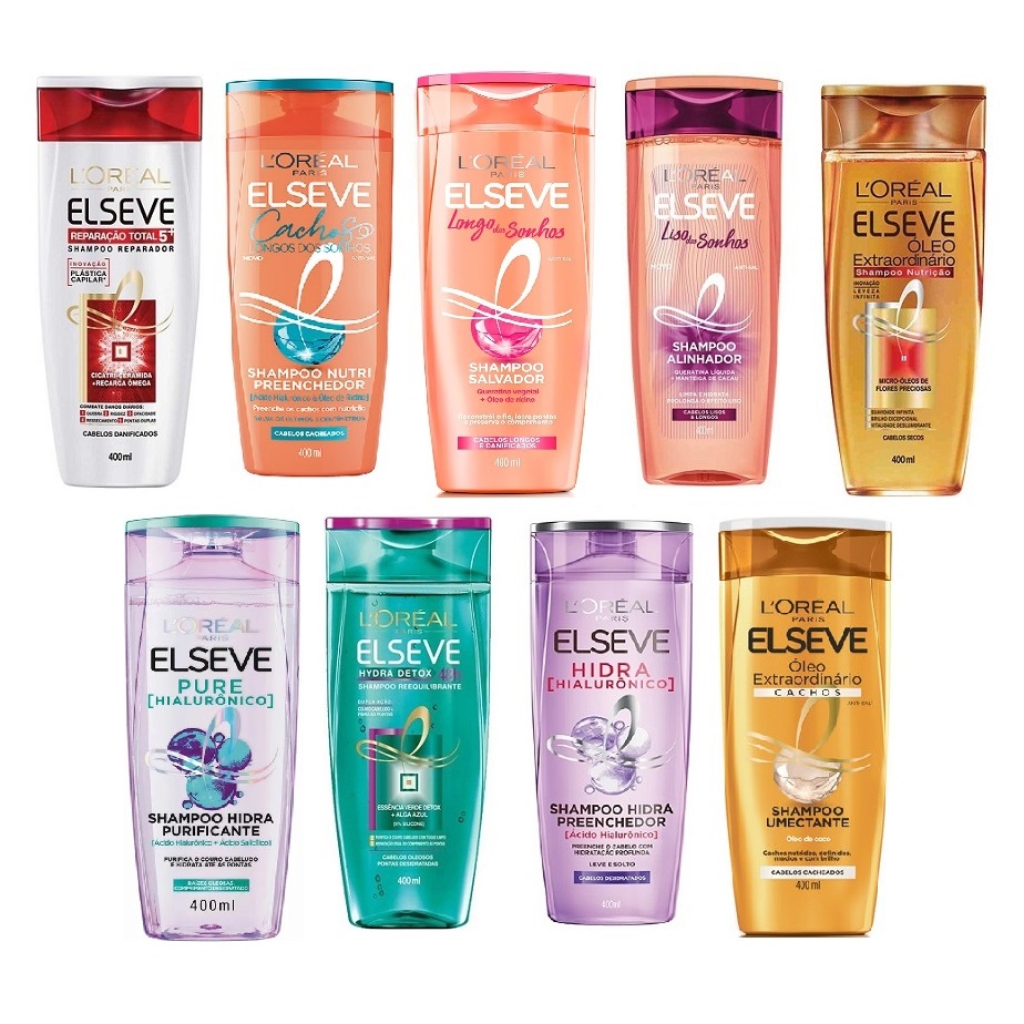 Elseve shampoo grande 400mL limpa hidrata brilho fortalece Loreal todos ...