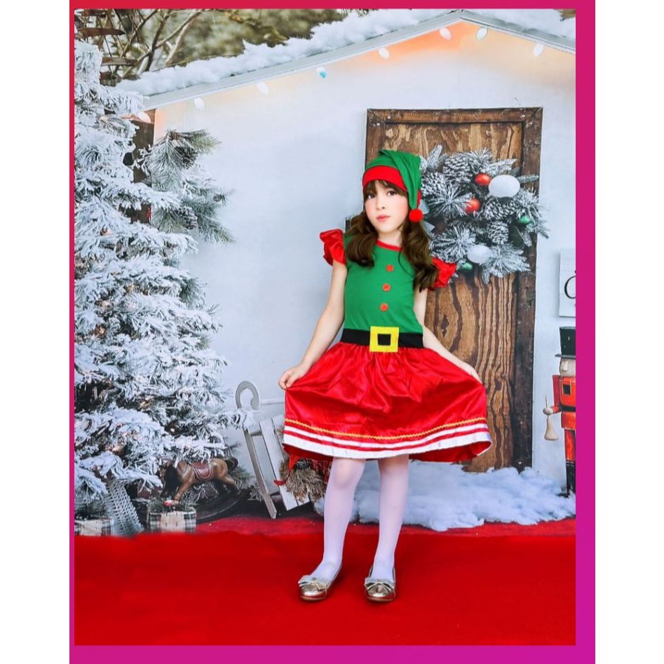 Vestido de Natal Menina Ajudante do Papai Noel Duende Infantil Roupa de ...