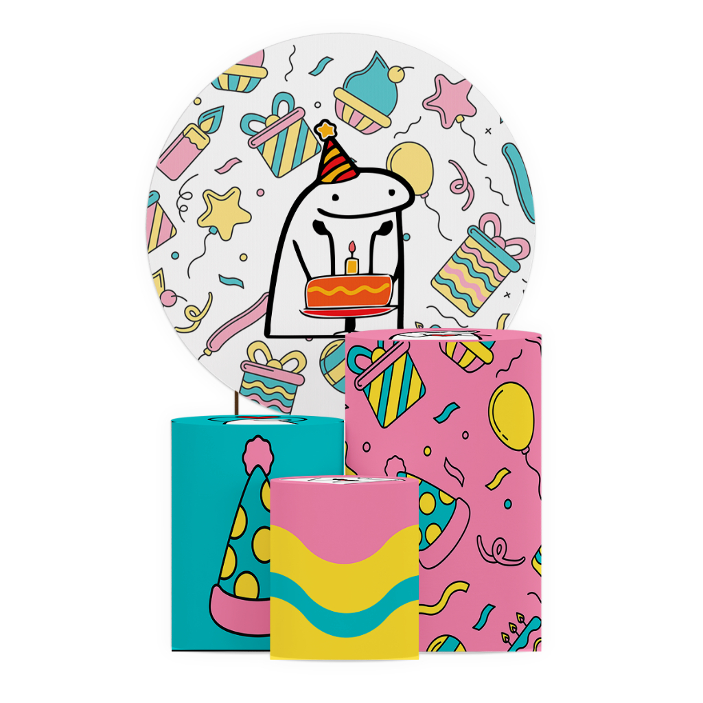 Kit Capa Cilindro Bento Cake + Painel Redondo 1,5 Decoração Festas ...
