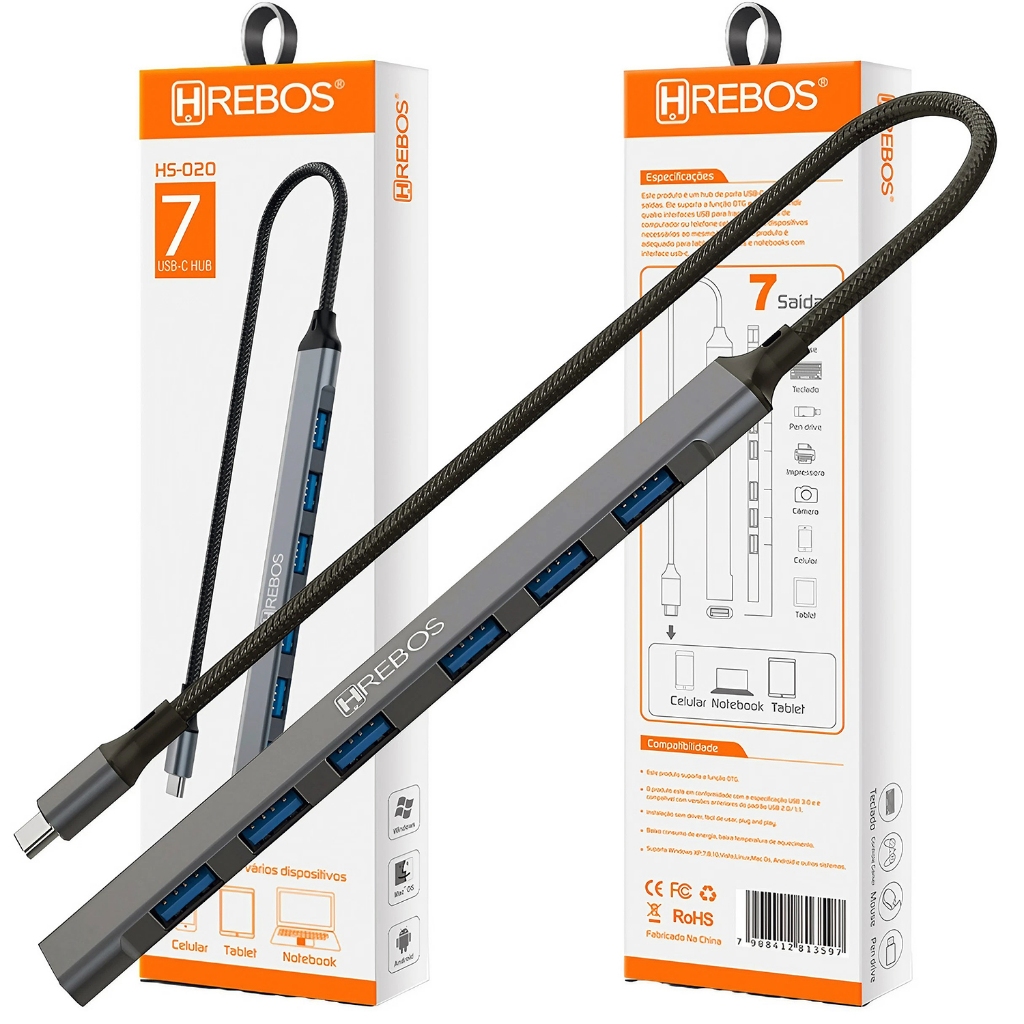 Adaptador Hub Usb C Extensor Tipo C 7 Portas Entrada Usb 3.0 COMPÁTIVEL MACBOOK IPAD HUB USBC ...