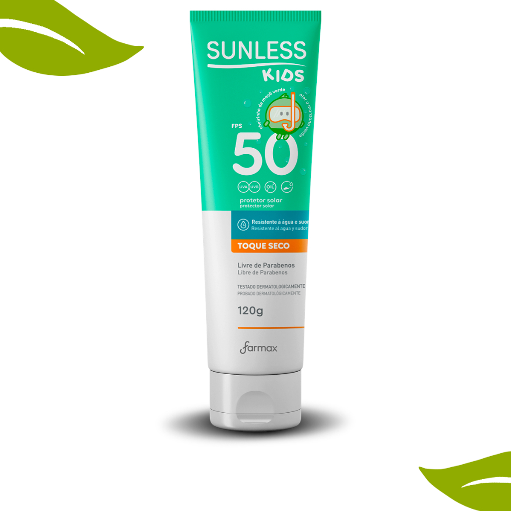 Protetor Solar Infantil Sunless Kids FPS50 Toque Seco Farmax 120 gramas ...