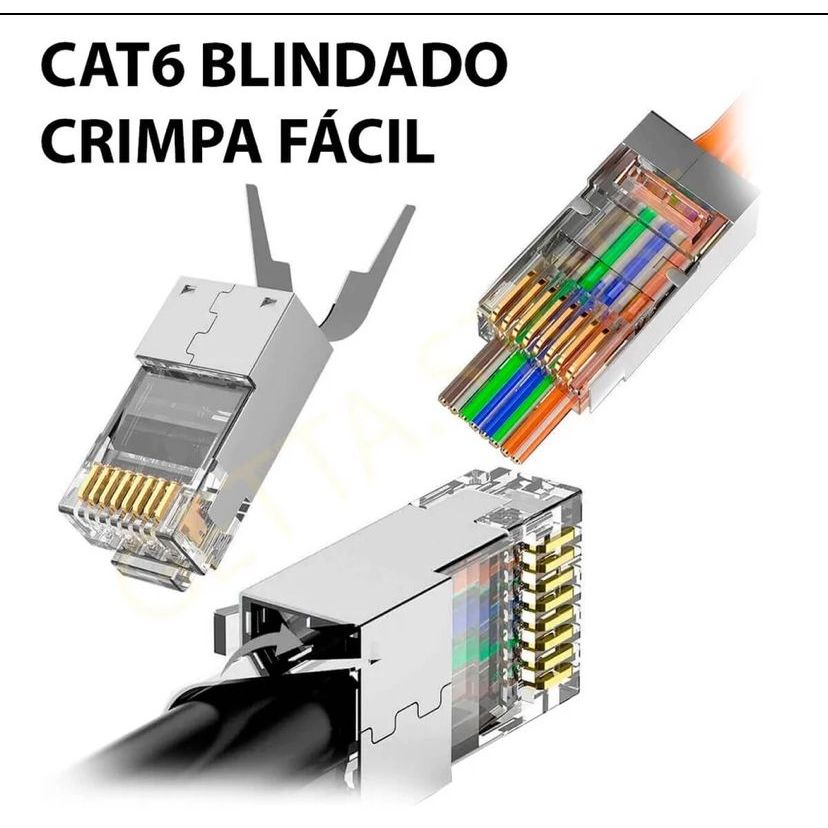 Kit 10 Conectores Rj45 Cat6 Blindados EZ-CRIMP + 10 Capas Cores ...