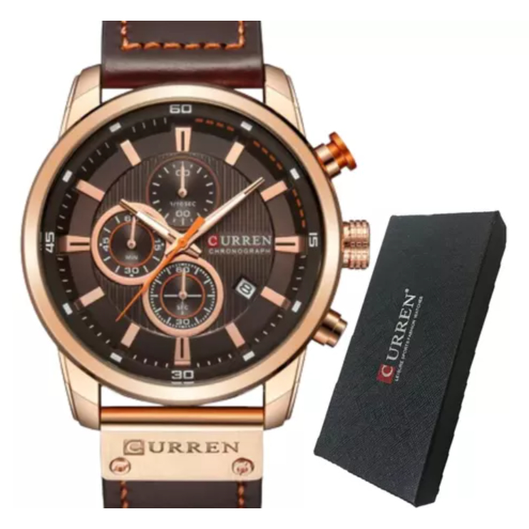 Relógio Curren Funcional Pulseira De Couro Cronógrafo Marrom original ...