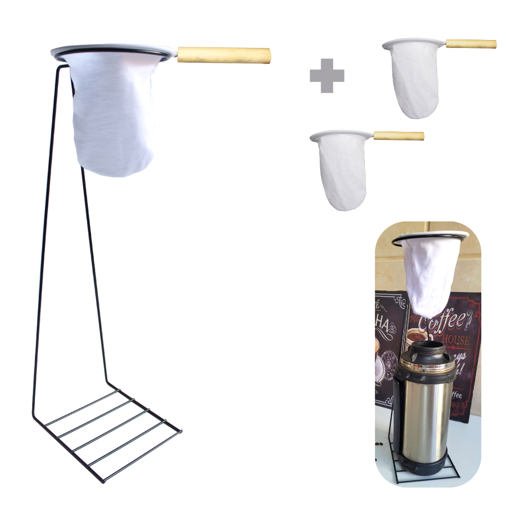 Coador De Café C/ Suporte De 45cm + 2 Coadores Extras C/ Cabo de ...