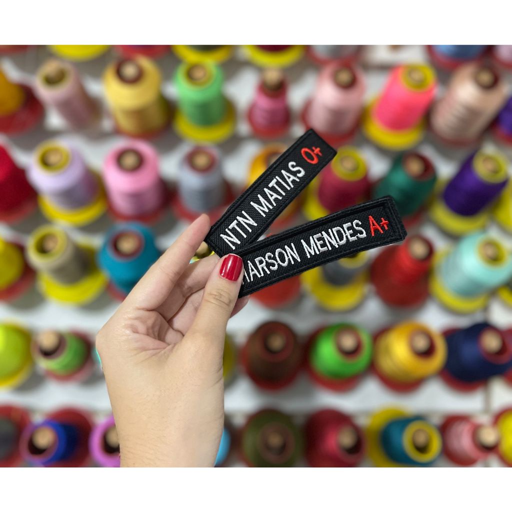 TARJA PATCH BORDADO NOME + TIPO SANGUÍNEO | Shopee Brasil