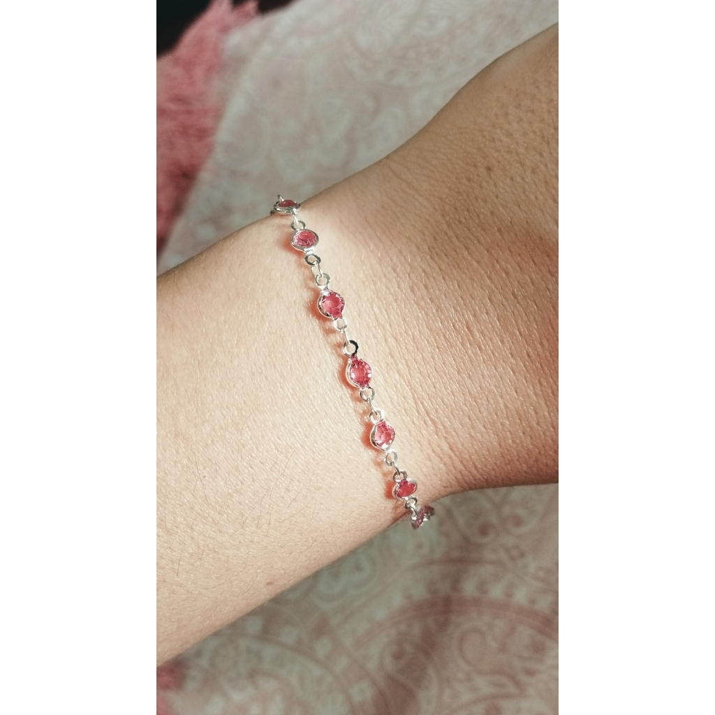 Pulseira Cristal Cor De Rosa Prata 925 20 cm | Shopee Brasil