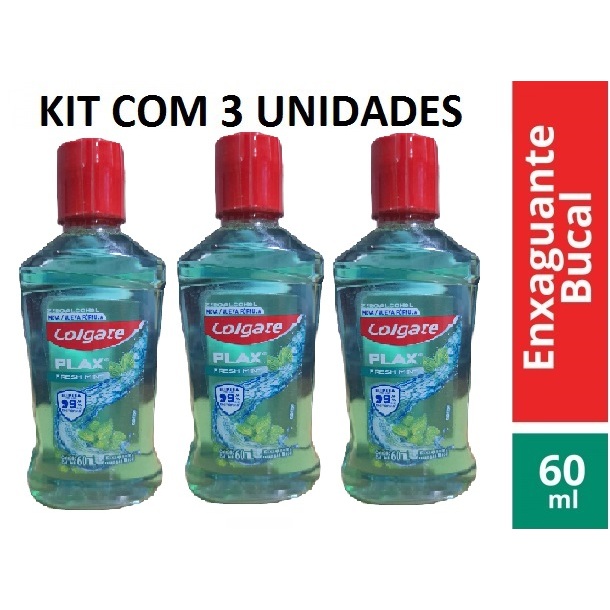 KIT COM 3 Enxaguante Bucal Colgate Plax Fresh Mint 60ml | Shopee Brasil