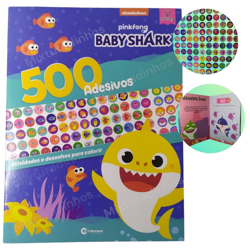 Livro De Atividades Com Desenhos Para Colorir e Adesivos Baby Shark Com ...