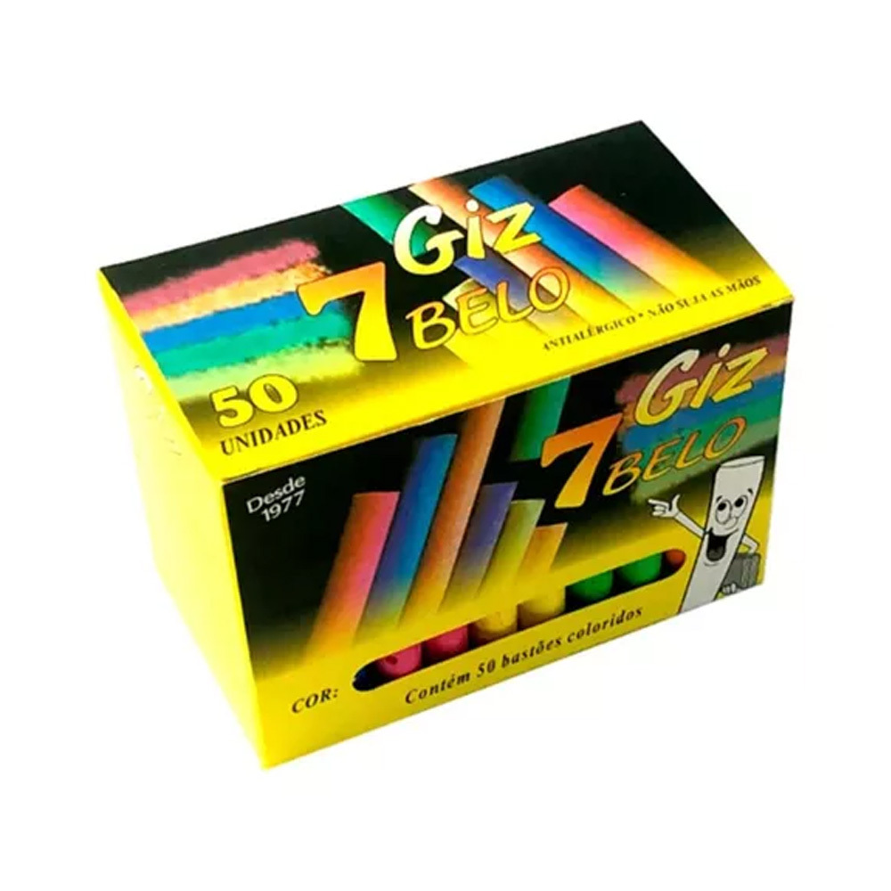 Giz Colorido Plastificado Escolar Sete Belo Caixa Com 50 Unidades ...