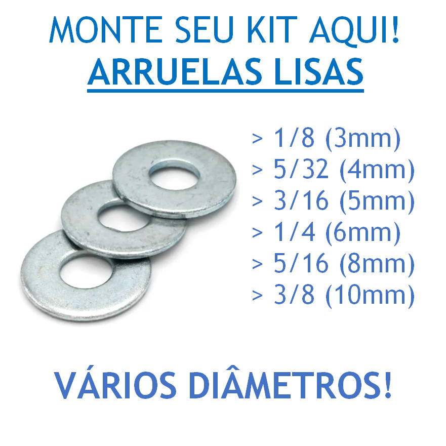 Arruela Lisa Zincada - de 3mm ate 10mm (polegadas) Kit Arruelas ...