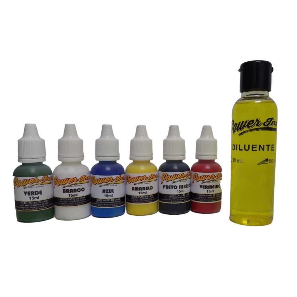 Kit Tinta Tatuagem Powerink com 6 tubos 15ml cada e Diluente 60ml ...
