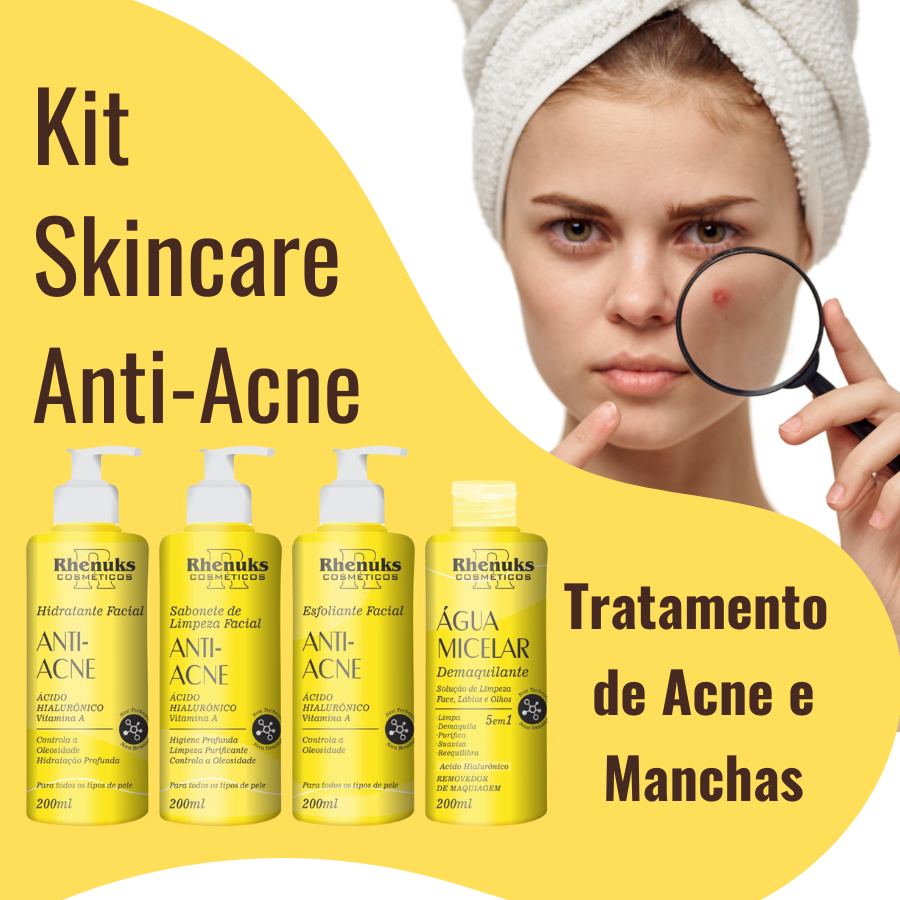 Kit Anti-Acne Skincare Tratamento Facial e Limpeza de Pele - Rhenuks | Shopee Brasil