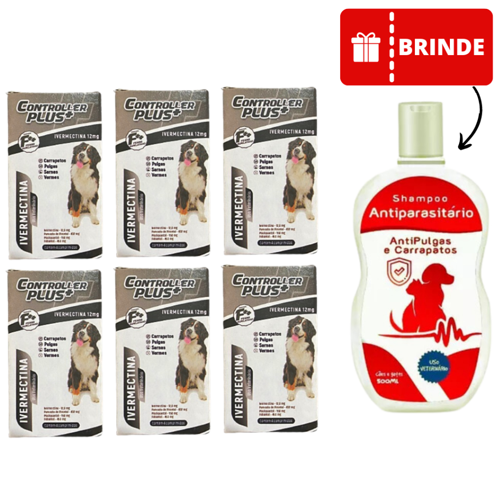 Controller Plus Anti Pulgas Carrapatos E Sarna 24 Comp 60kg + Shampoo ...