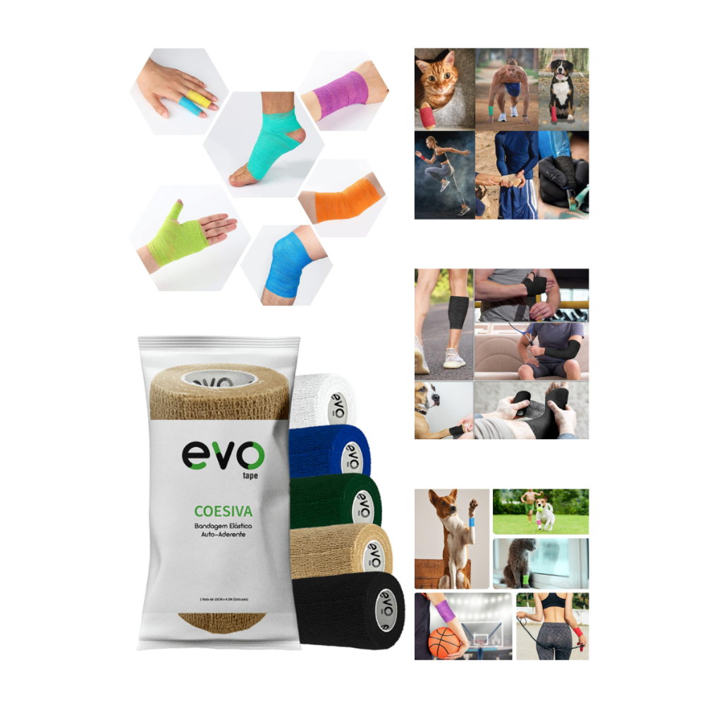 Bandagem Elástica Atadura Autocolante Faixa Fita Flexível Auto Aderente 10cm x 4,5m Evo Tape ...