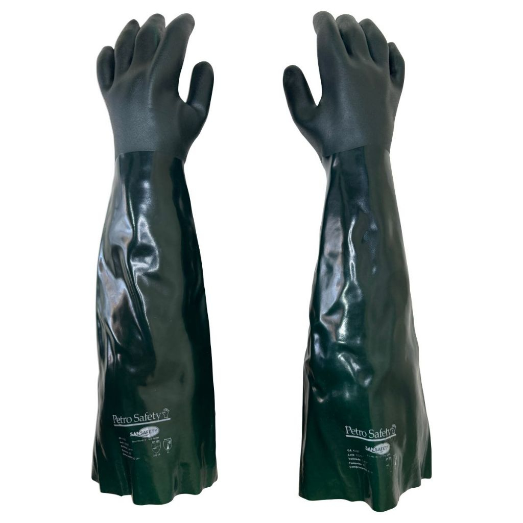 Luva de PVC 60 cm Proteção Química Cano Longo Verde Forrada Áspera ...