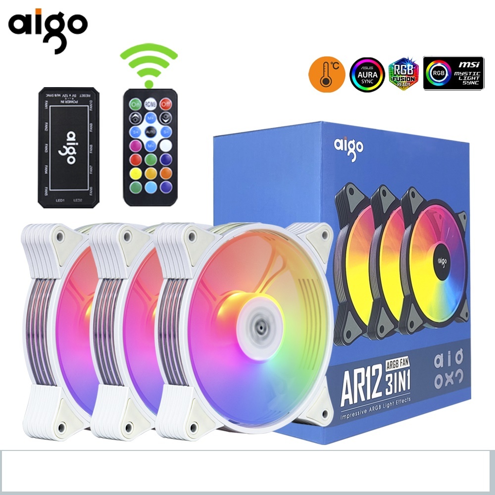 Kit com 3 ou 4 Fans/ Cooler Aigo Ar12 Argb, 120mm, cor Branca, com ...