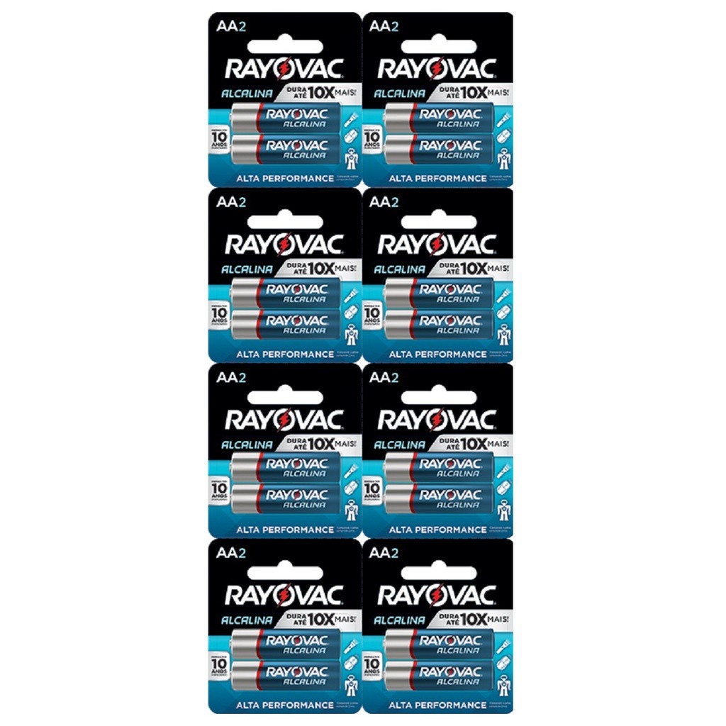 Pilha Alcalina AA Rayovac Bateria 2A Pequena Multiblister kit 16 unidades | Shopee Brasil
