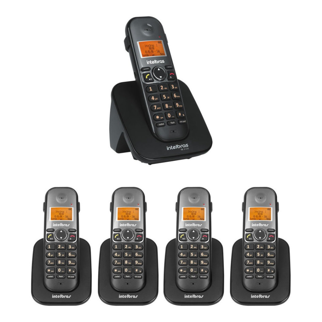 Telefone Sem Fio Preto Intelbras Viva Voz 4 Ramais Identificador Longo ...