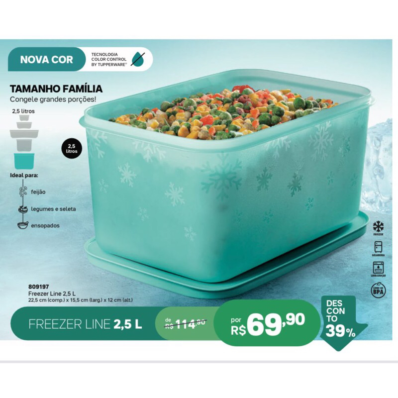 Freezer Line 2,5 litros Tupperware Nova cor | Shopee Brasil
