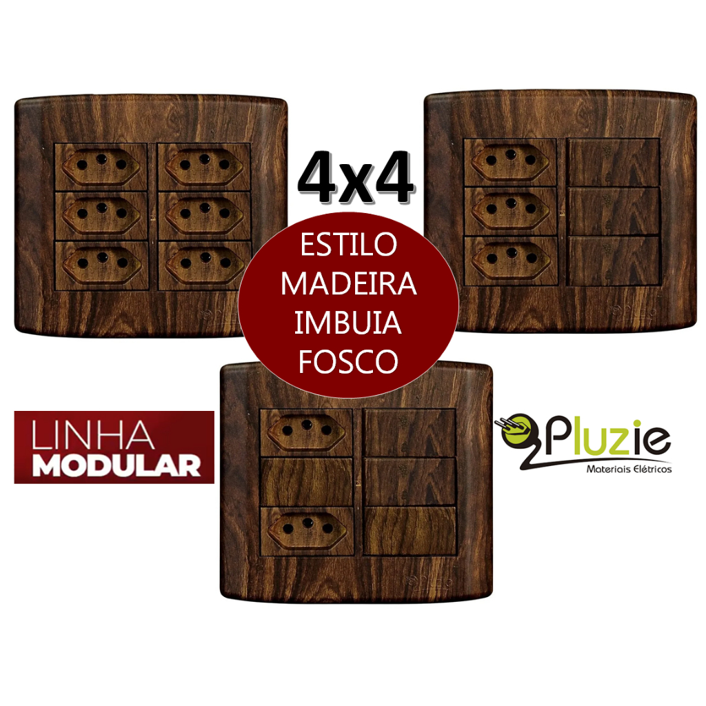 Tomada Interruptor 4x4 Pluzie Rústico Imbuia Fosco Estilo Madeira ...